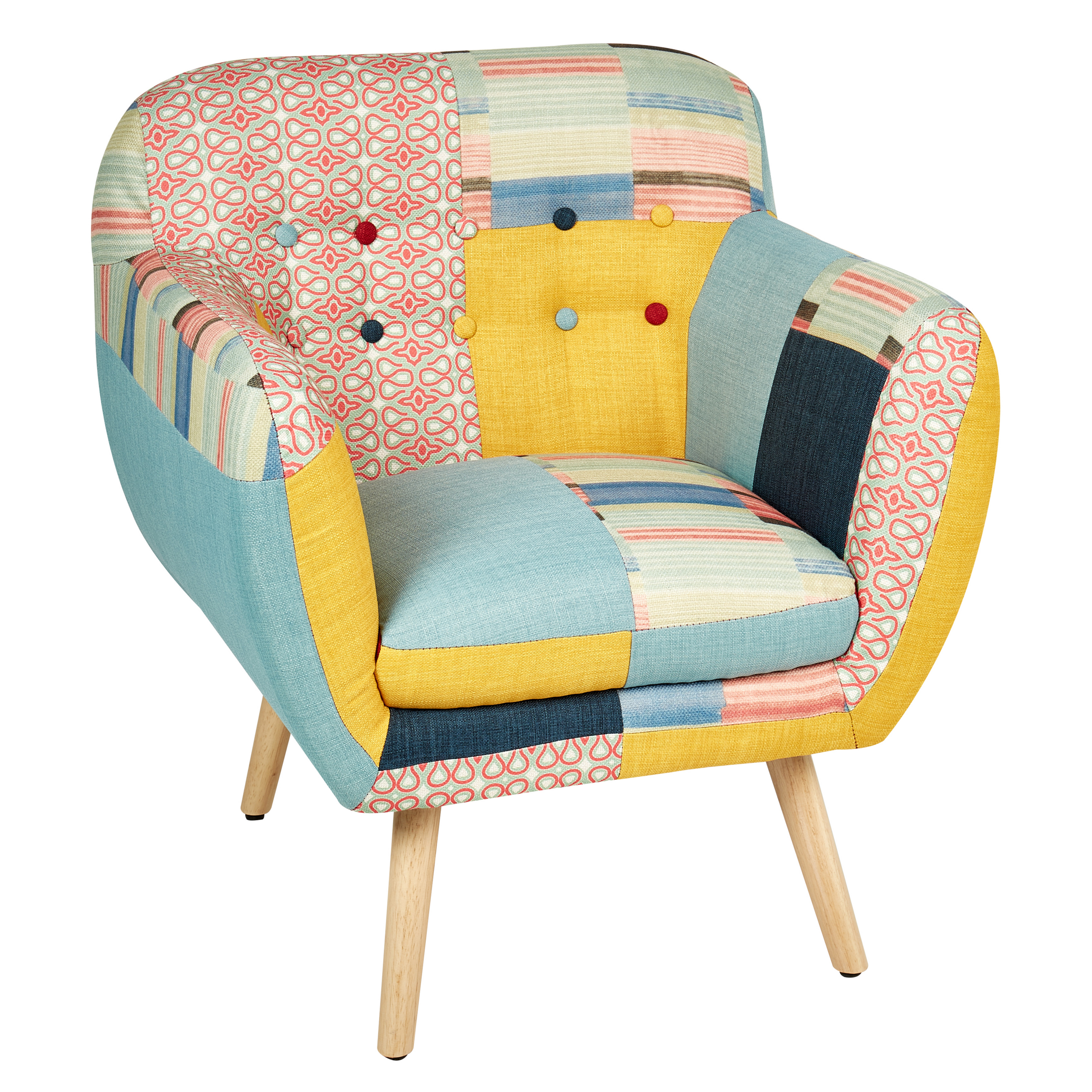 Fauteuil Scandinave Patchwork en Tissu Multicolore et Dossier Capitonné ...