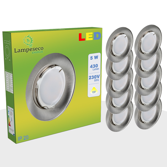 Lot De 30 Spot Led Encastrable Complete Alu Brossé Lumière Blanc Chaud