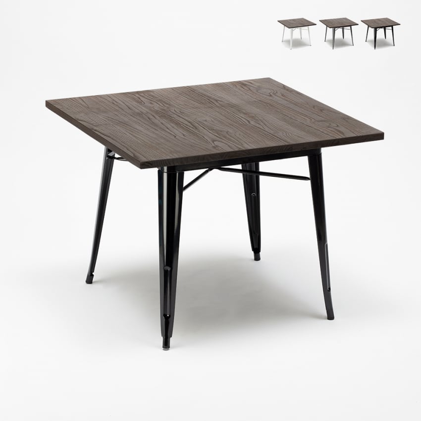 Table industrielle acier et bois 80x80 restaurant maison allen | Leroy ...