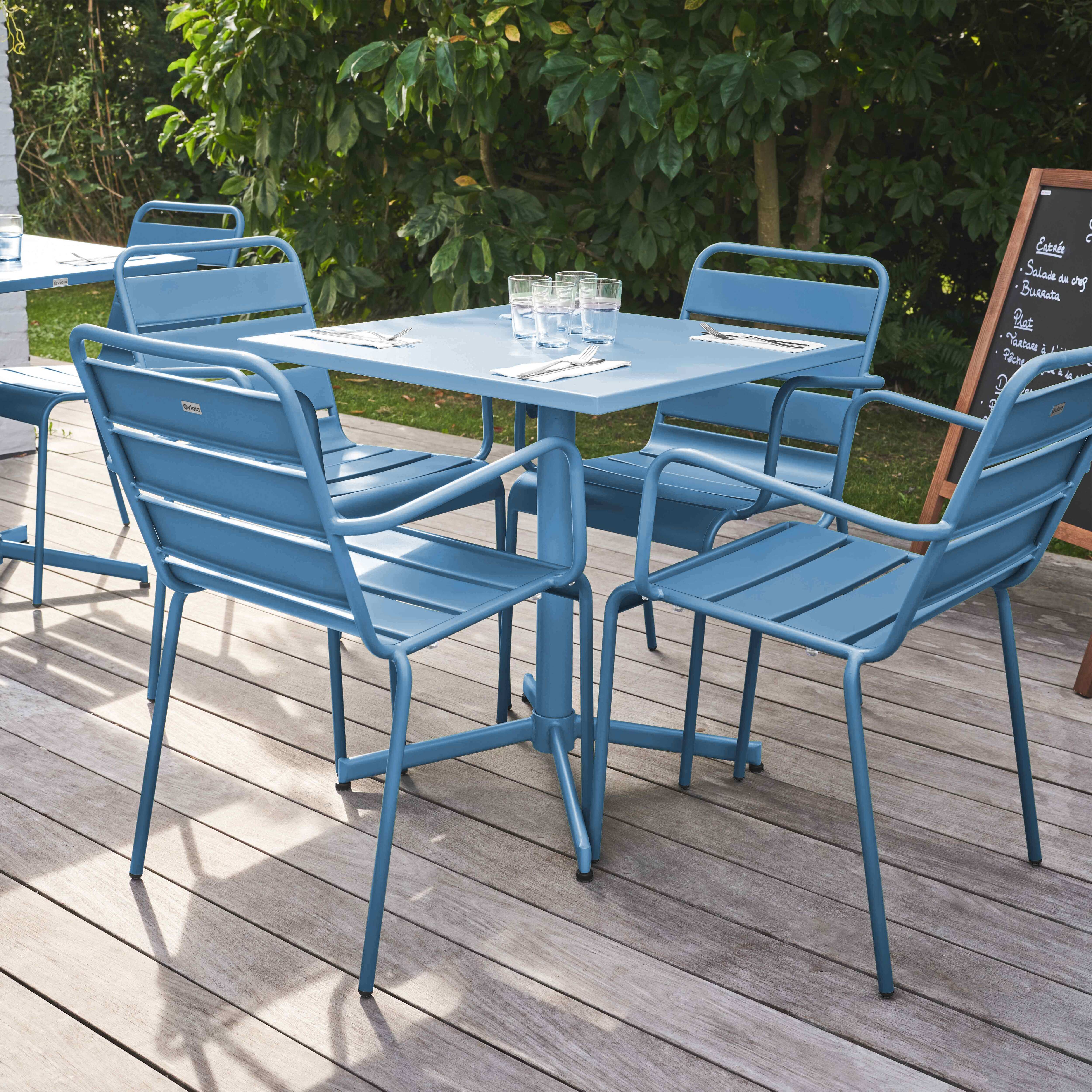 Ensemble table de jardin et 4 fauteuils en métal bleu pacific , Palavas ...