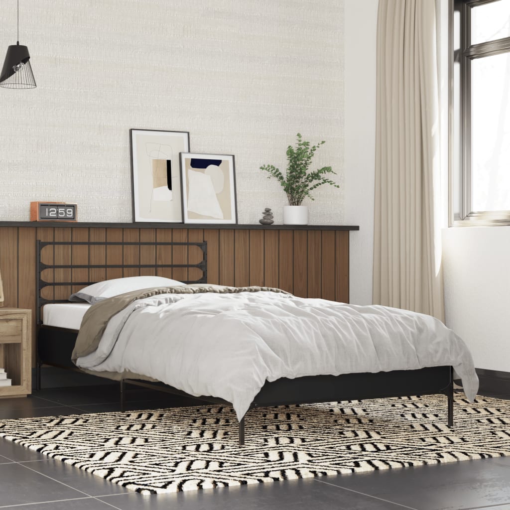 Estructura de cama negra 75x190 cm de madera contrachapada y metal ...