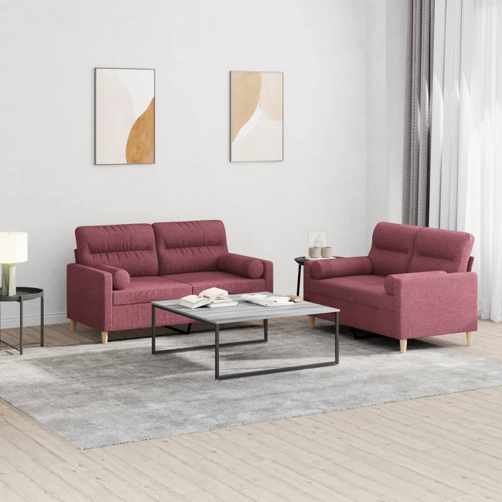 Ensemble de canapés 2 pcs，Sofa pour Salon，Banquette avec coussins rouge ...