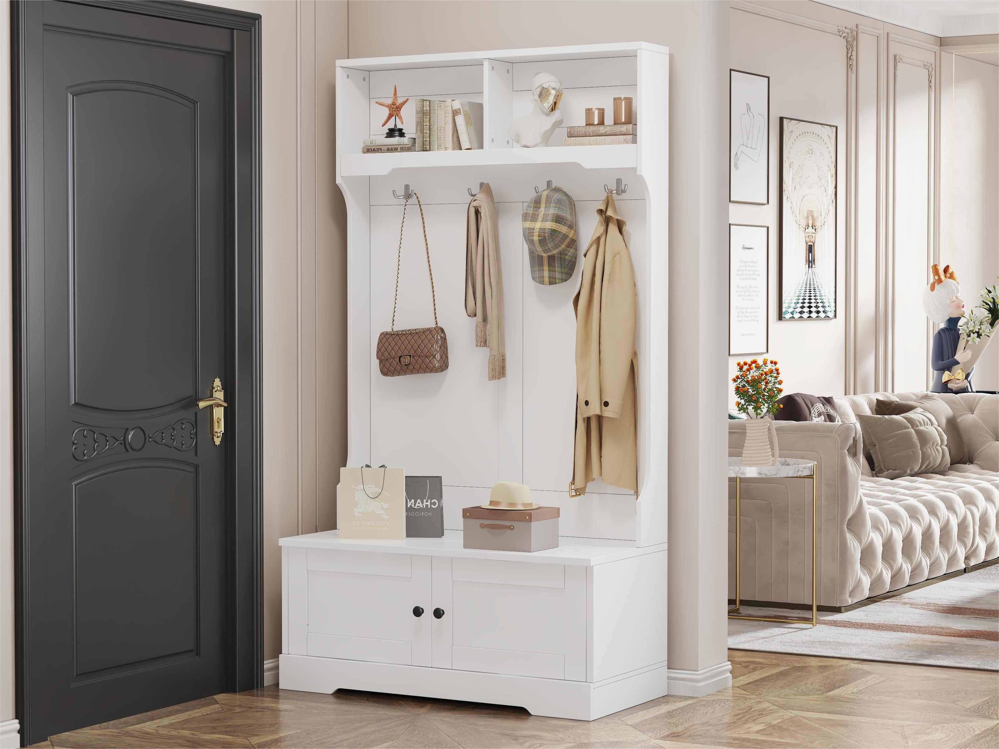 Guardarropa - 4 ganchos y 4 compartimentos - Mueble de recibidor con ...