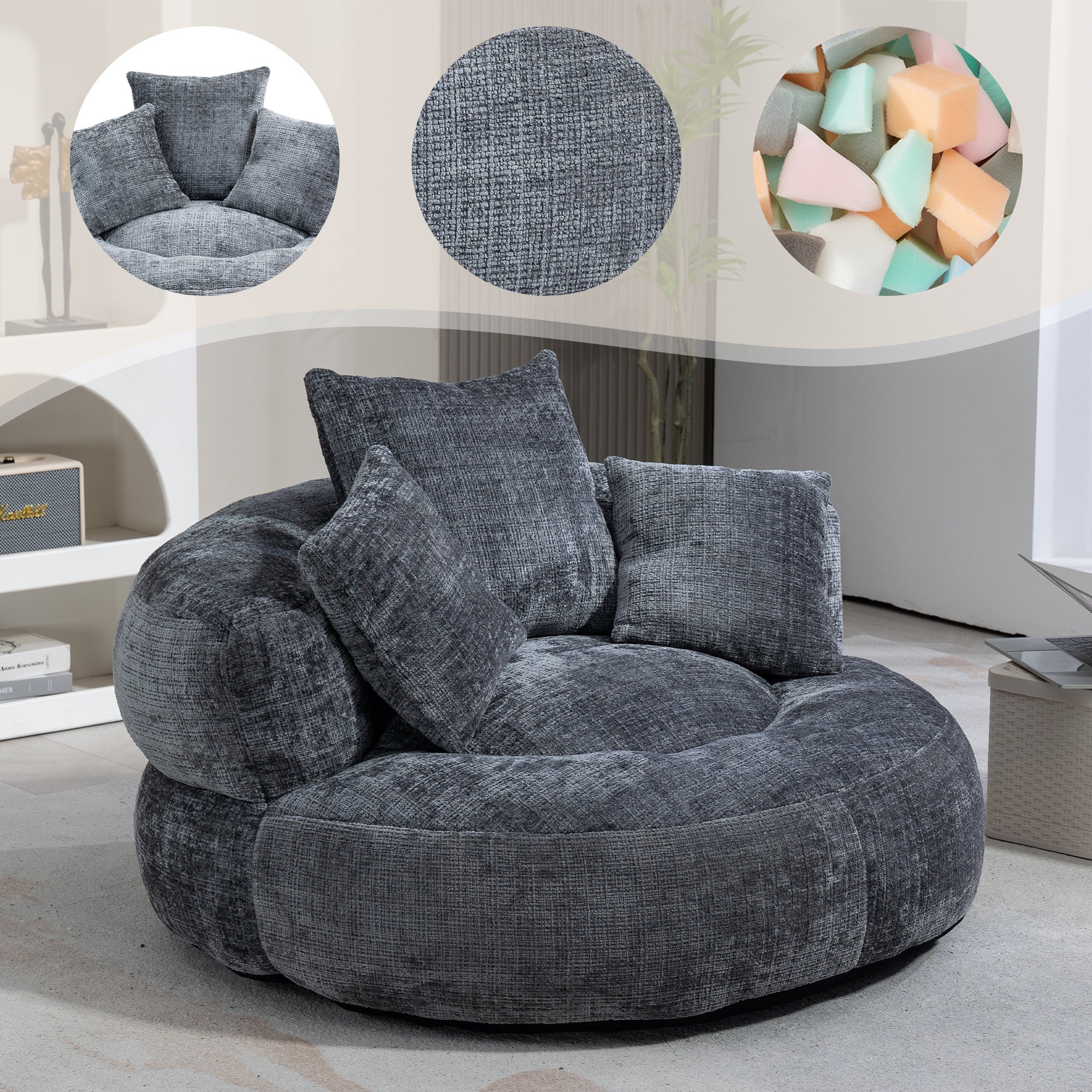 Fauteuil pouf Lazy Sofa Durable Comfort Lounger à dossier haut avec ...
