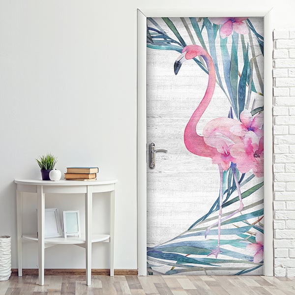 Sticker pour portes sans bulles et découpable - Flamants Roses 93x210cm ...