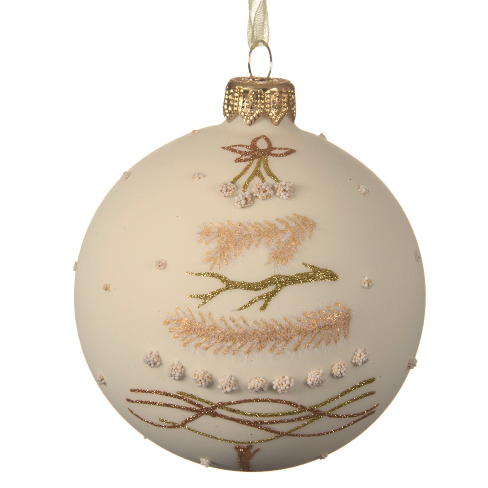 Boules de Noël en verre décoré de couleur crème opaque, paquet de 6 ...