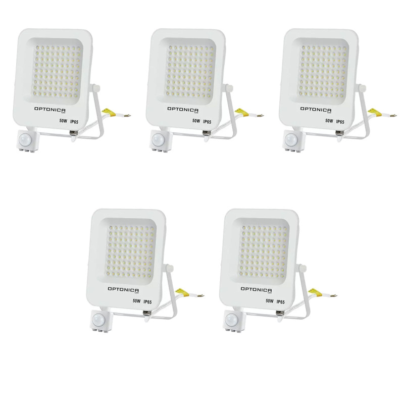 Lot de 5 Projecteurs LED avec Detecteur Blanc 50W Étanche IP65 4700lm ...