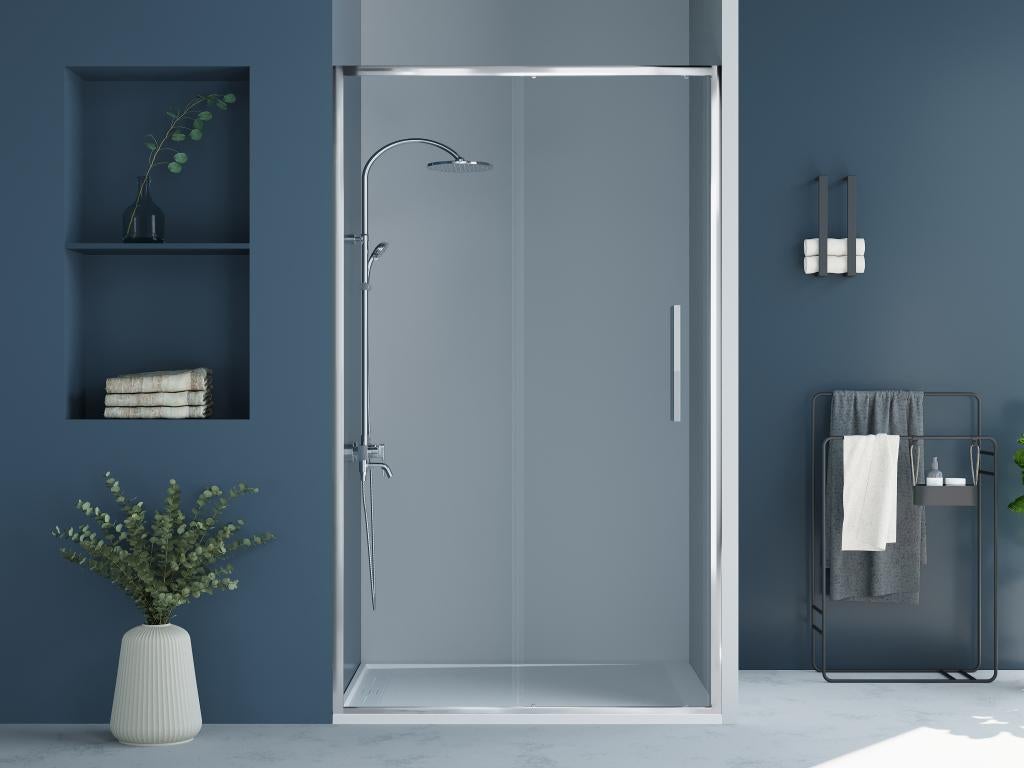 Porte de douche coulissante style industriel - Chrome - 120 x 195 cm ...
