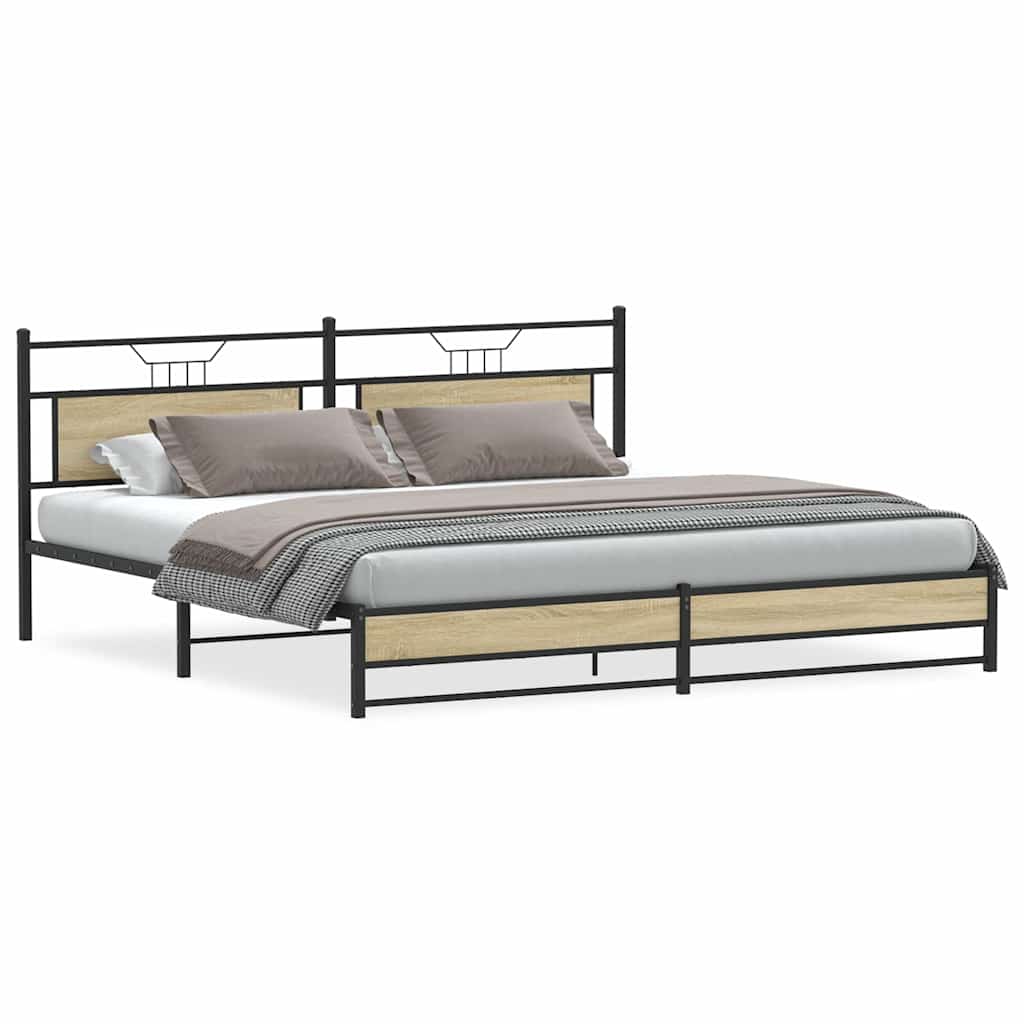 Lit double | Lit adulte | Cadre de lit en métal sans matelas chêne ...