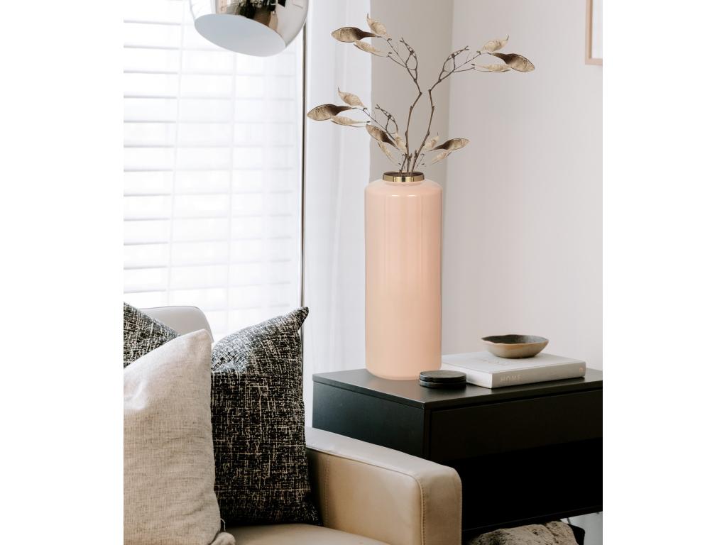 Grand vase en métal émaillé - D. 19 x H. 50 cm - Beige et doré - GORIAT ...