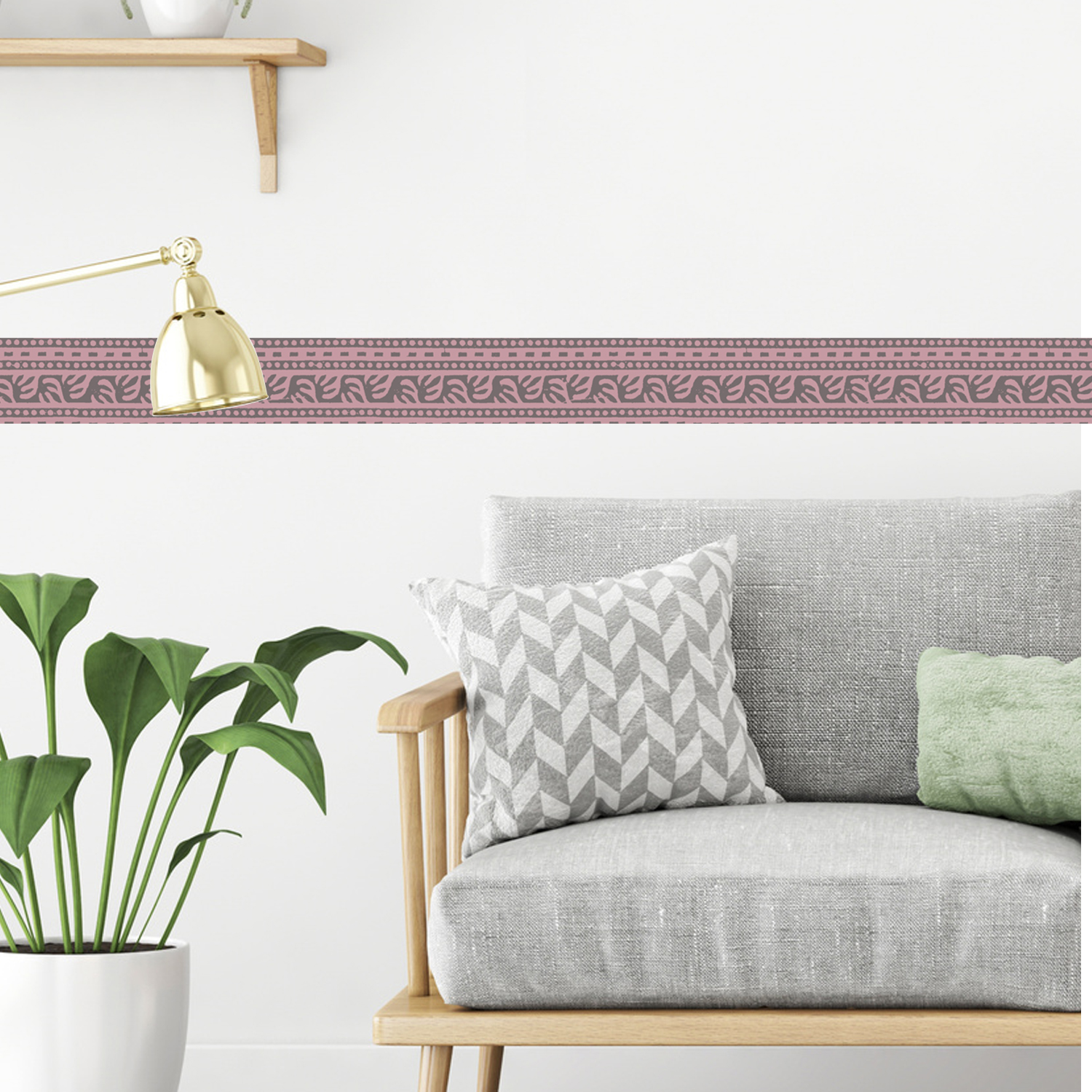 Friso decorativo adhesivo, friso rosa con ondulación gris en un estilo ...