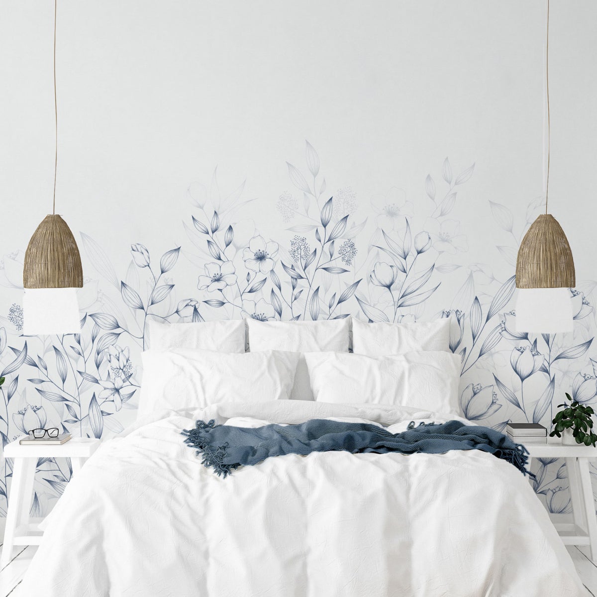 Papel pintado panorámico con un zócalo vegetal, Azul 525 x 250cm ...