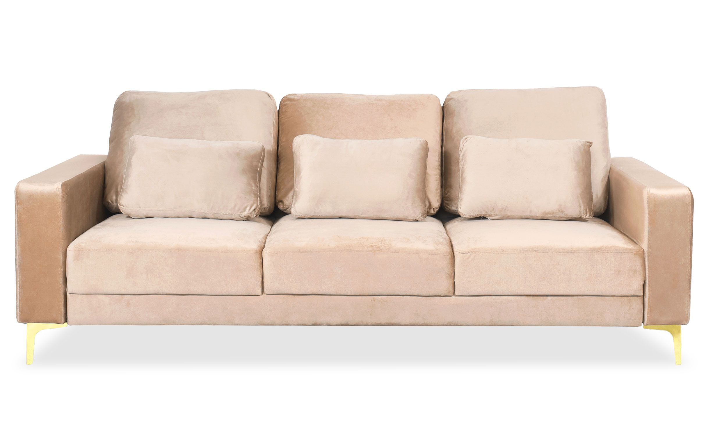 Canapé 3 places moderne pieds dorés Jeriko Velours Taupe clair | Leroy ...