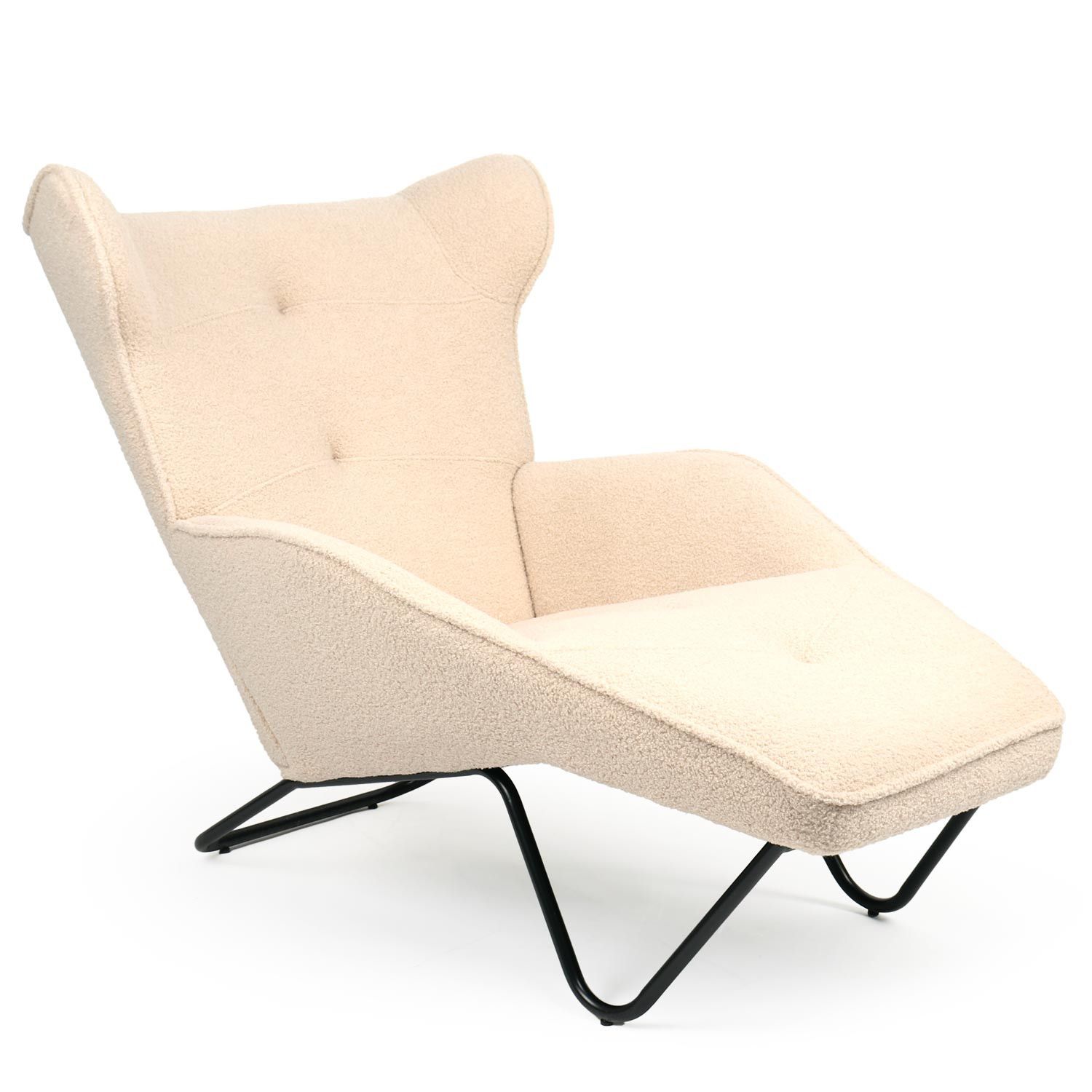 Fauteuil méridienne style bergère relax Shirley Tissu bouclette Beige ...