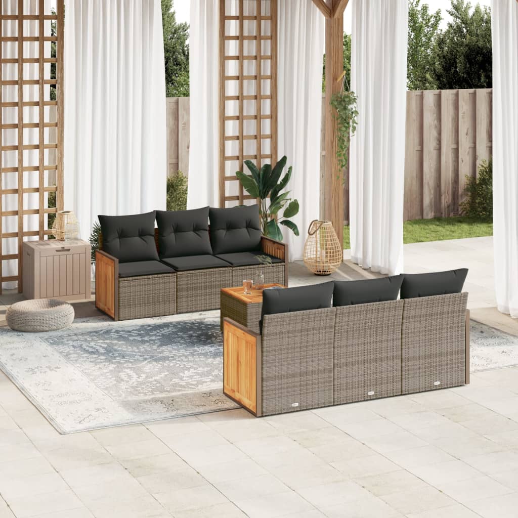 Set Divani da Giardino 7 pz con Cuscini Grigio in Polyrattan Unico ...