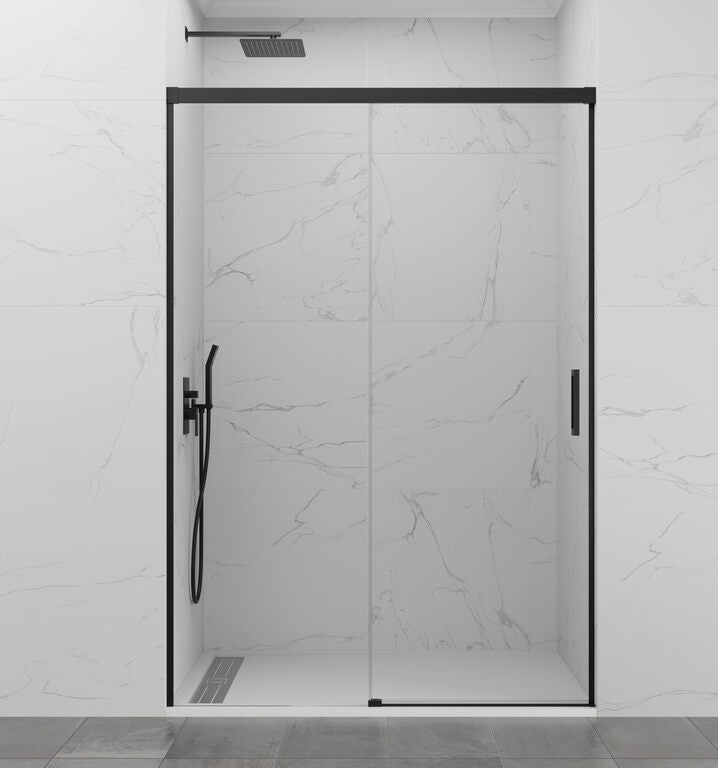 Paroi de douche frontale BASIC Fixe + Coulissante Transparente Noire 115 cm | Leroy Merlin