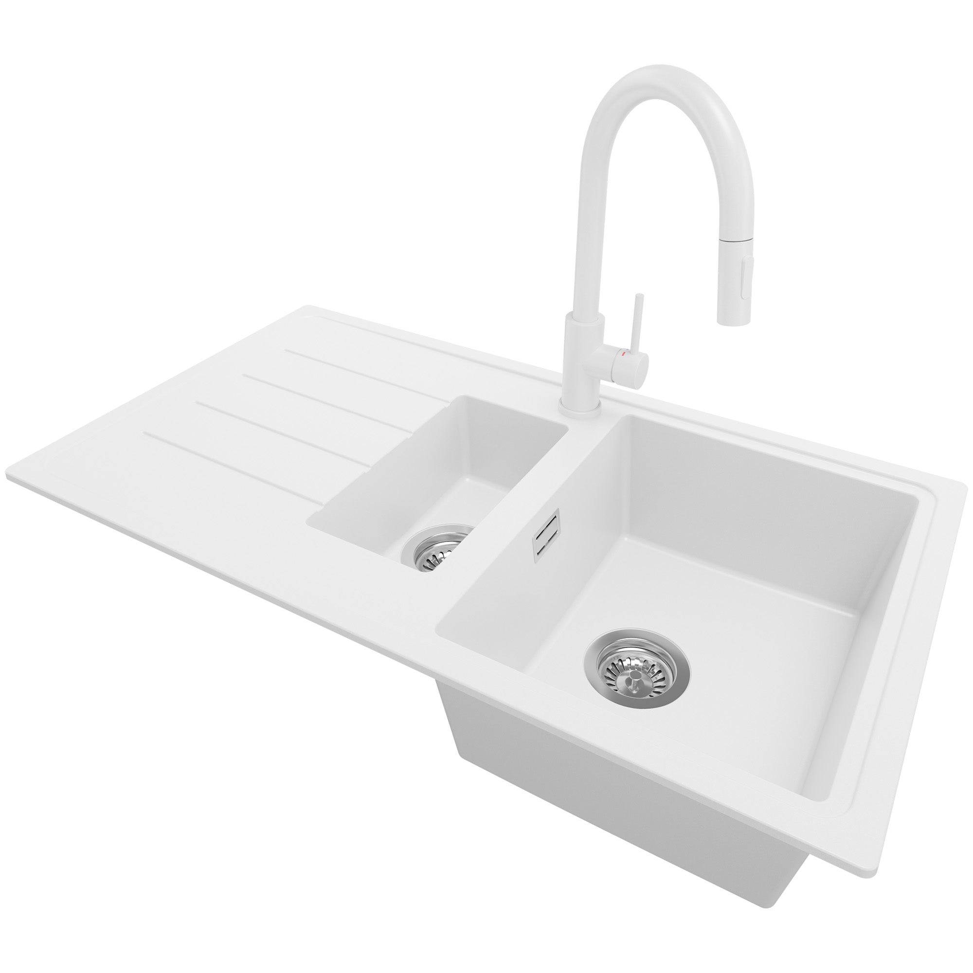 PRIMAGRAN Fregadero Granito Blanco 90x50cm, Fregadero Cocina 1,5 Senos ...