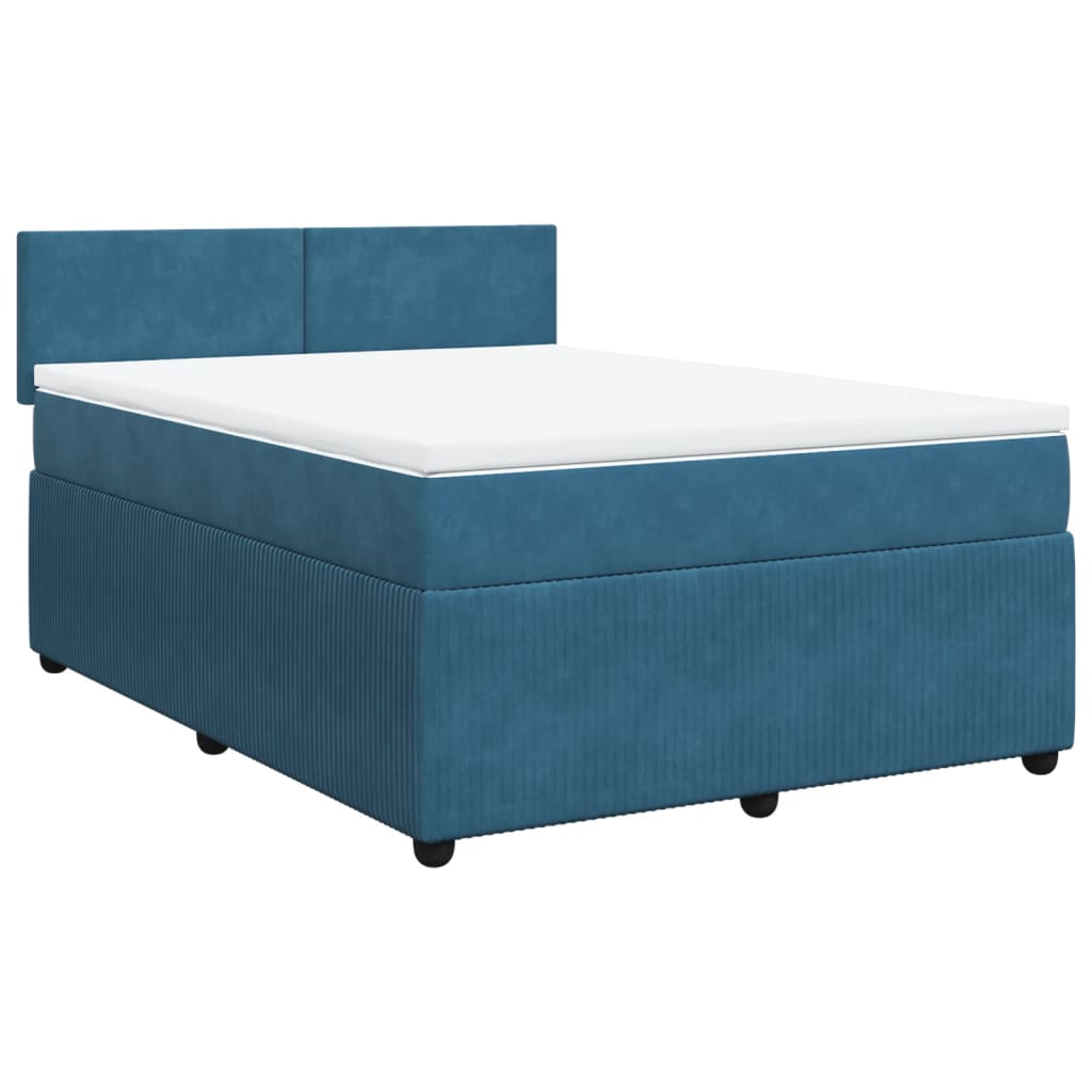Cama box spring con colchón terciopelo azul 140x190 cm — COMFORTXL ...