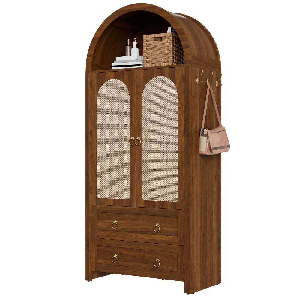 Buffet vintage en rotin style arche, meuble de rangement avec double ...