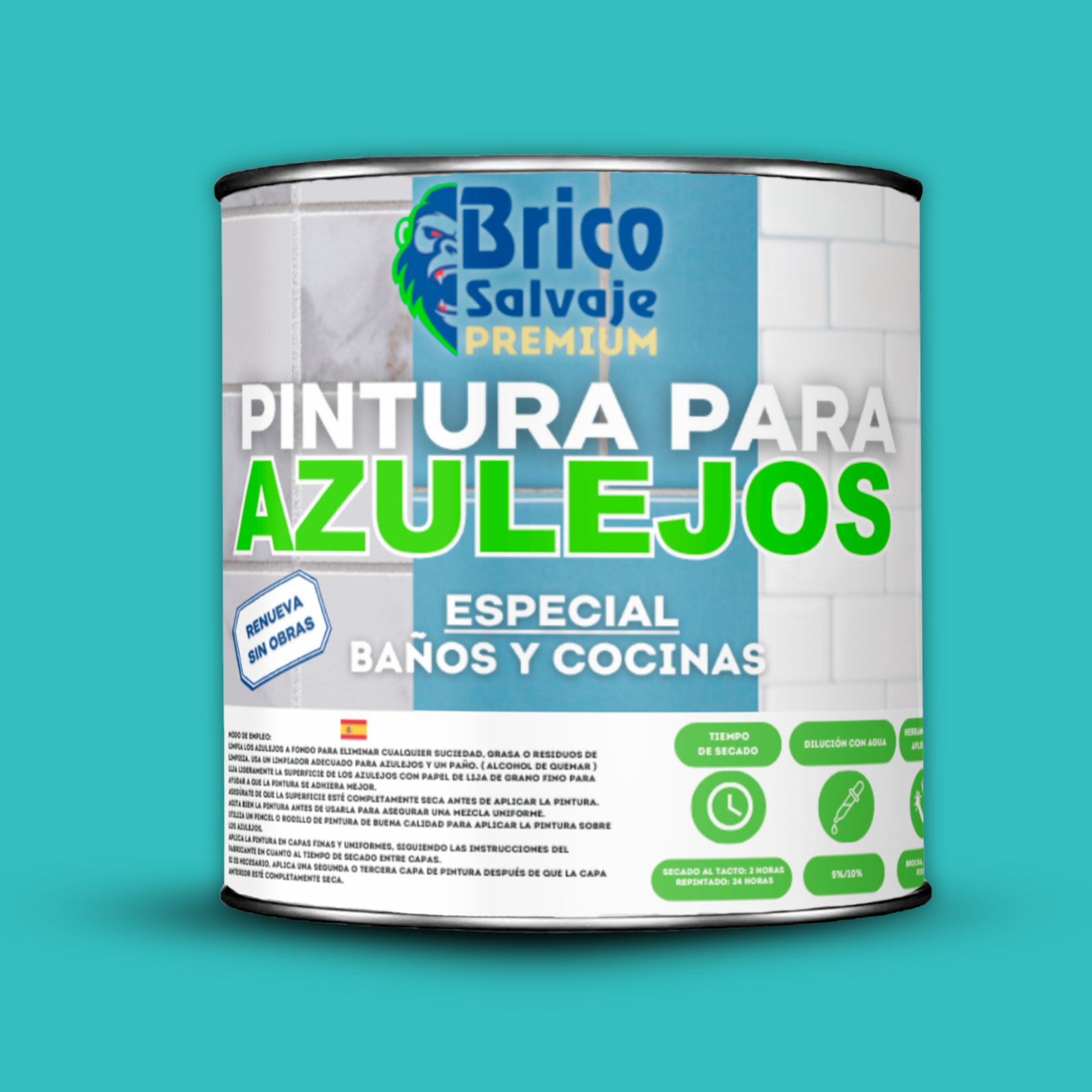 Pintura para azulejos Azul Turquesa Brillo BricoSalvaje Premium 4L ...