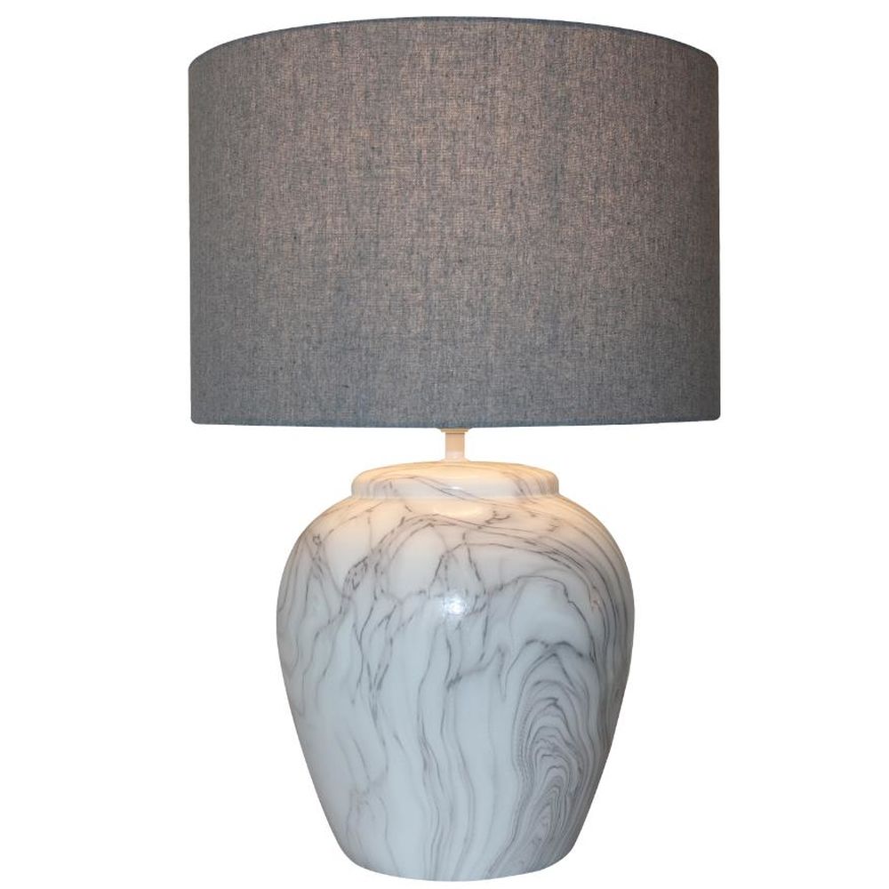 Lampe de bureau DKD Home Decor Toile Céramique Gris Blanc (38 x 38 x 58 ...