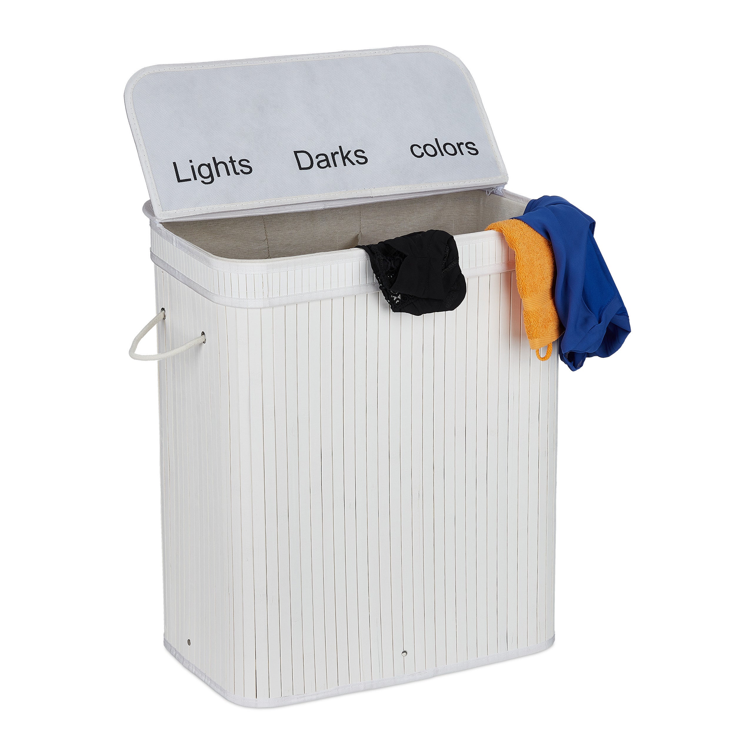 Relaxdays Panier à linge, bambou, 3 compartiments, 30 L par bac, coffre ...