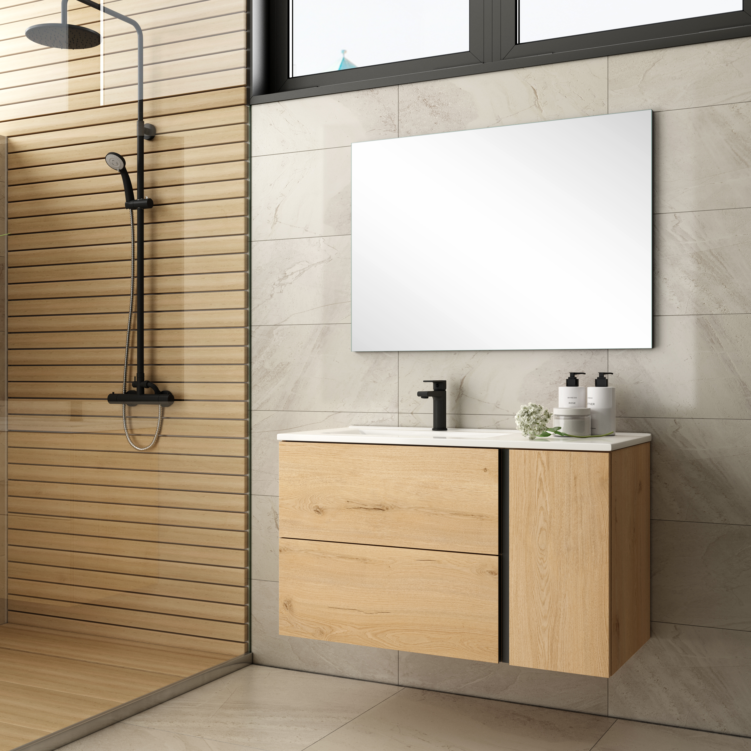 EGORE Meuble de salle de bain SALT 2 Tiroirs + 1 Porte Chêne Collet ...