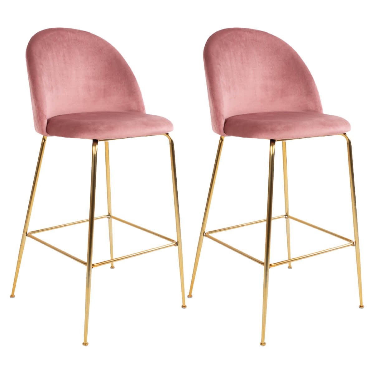 MEYRIN - Lot de 2 Chaises Hautes Velours Rose et Pieds Métal Doré ...