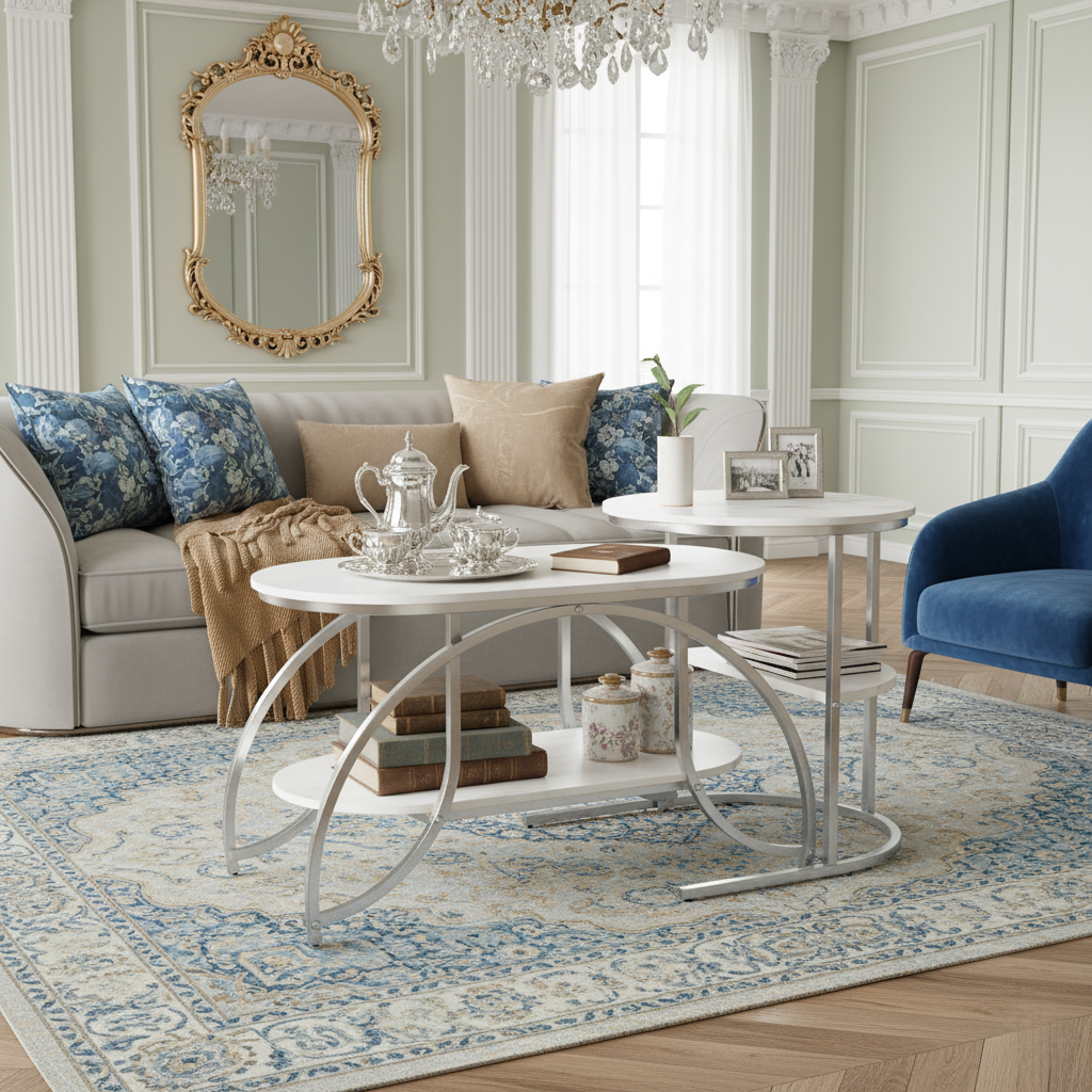 Lot de 2 table basse gigognes, texture marbre, bords arrondis anti ...