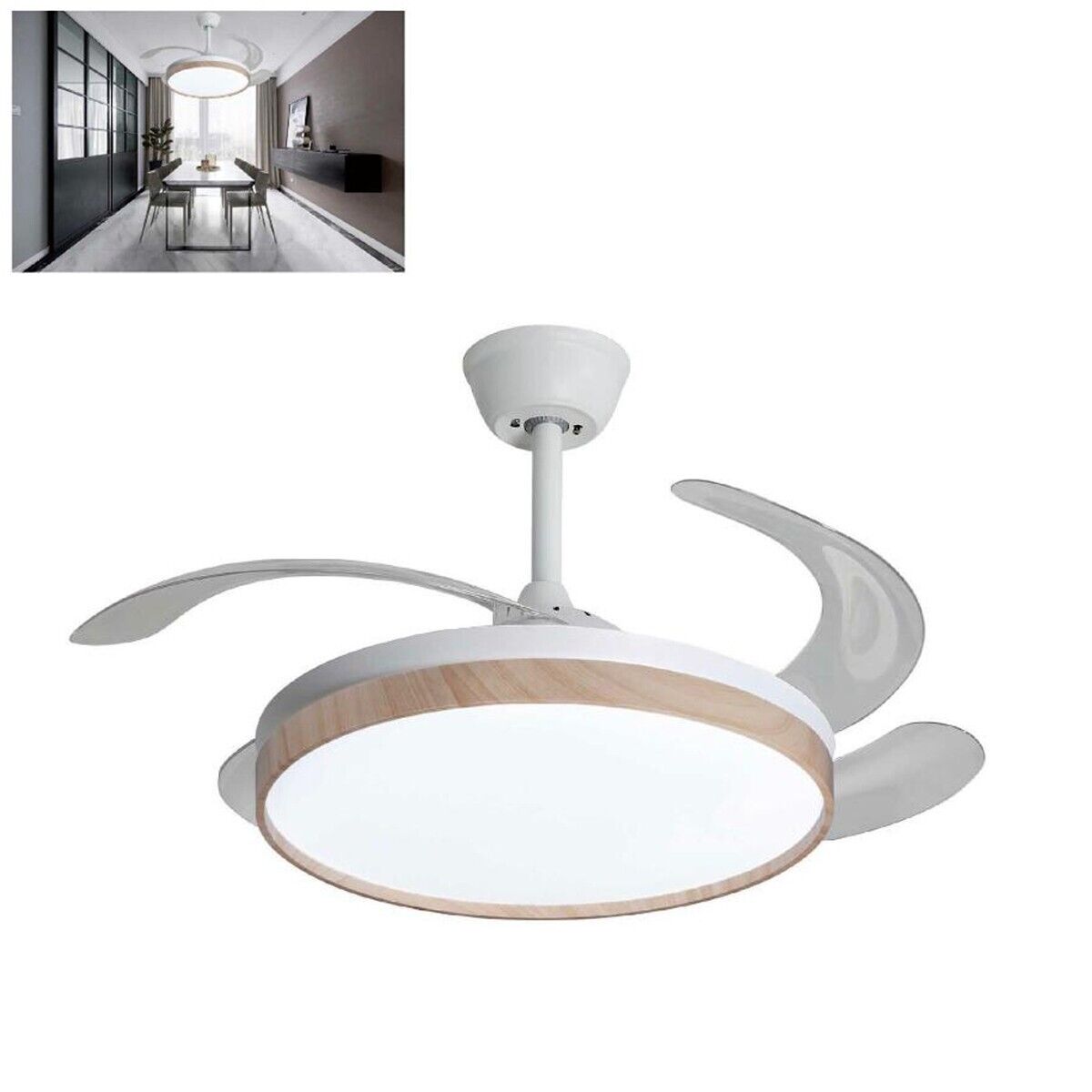 VENTILATORE SOFFITTO LUCE PALE SCOMPARSA 85W LEGNO LAMPADARIO ...