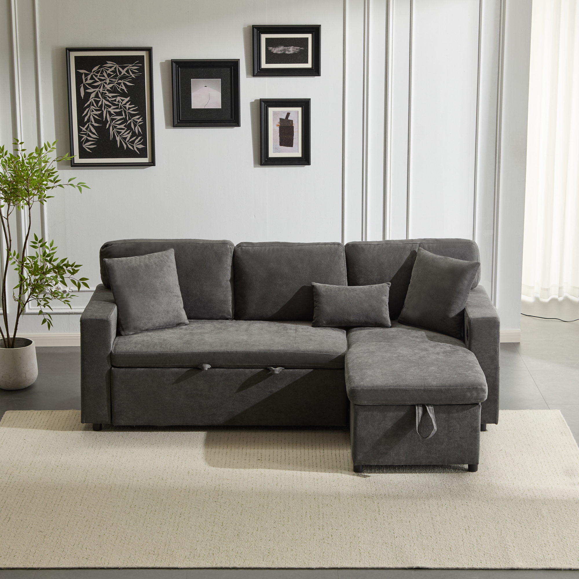 Canapé d'angle 4 places - canapé L avec fonction lit, coffre de ...