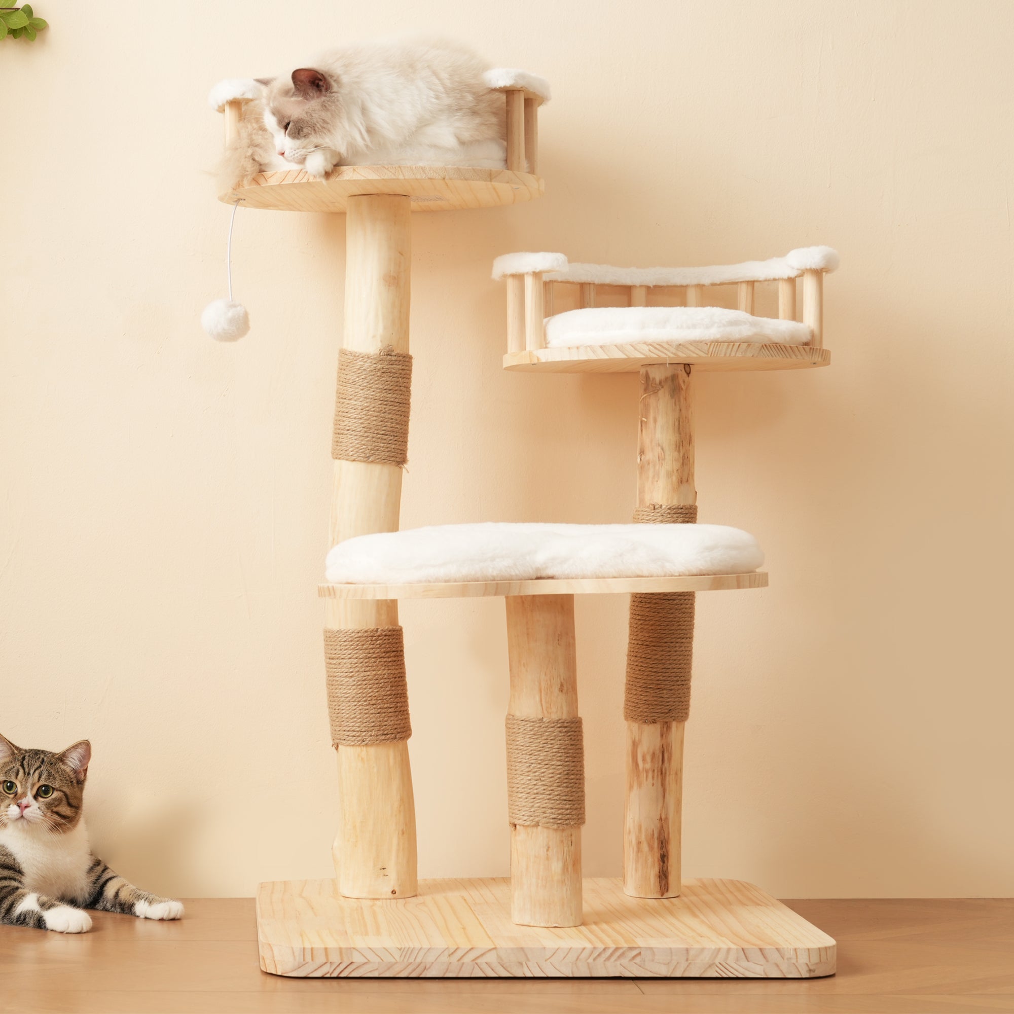 Arbre à chat 98cm bois design nuage 3 niveaux coussins amovibles balles ...