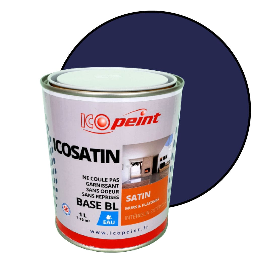 Peinture murs Acrylique Satin Lessivable 1L - ICOSATIN - RAL 5022 Bleu ...