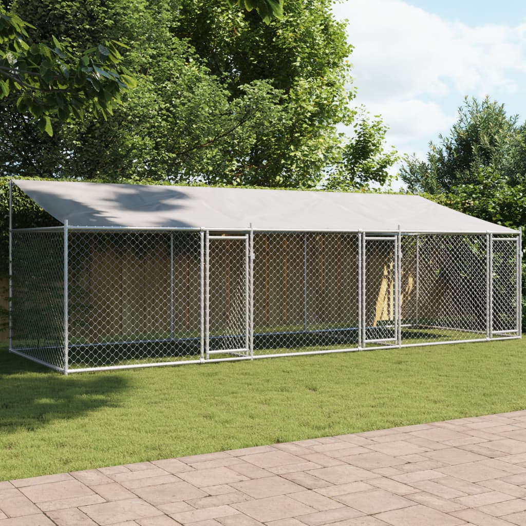 Cage pour chien avec toit et portes gris 6x2x2m acier galvanisé | Leroy ...