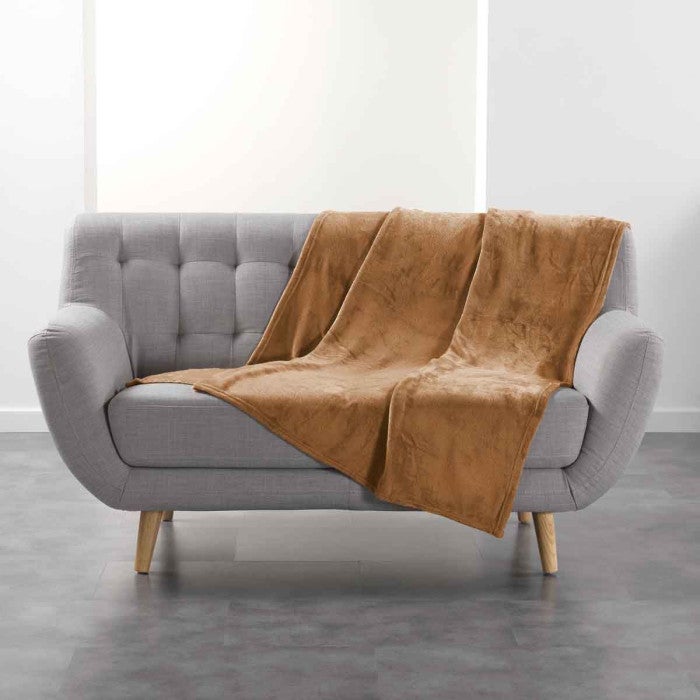 Plaid Uni en Flanelle "Flanou" 125x150cm Camel | Leroy Merlin