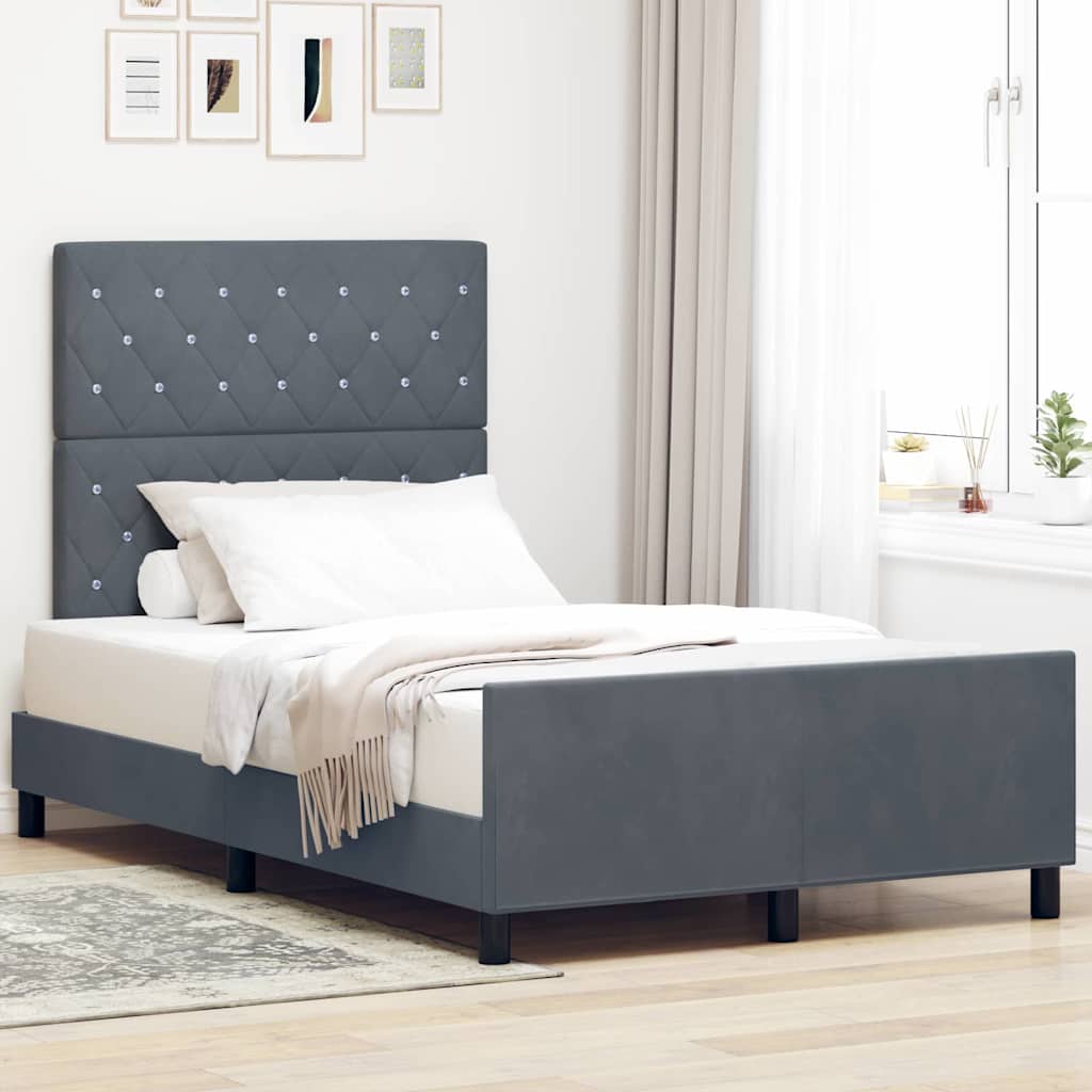 Cama tipo Box Spring Gris oscuro 120 x 200 cm Terciopelo | Leroy Merlin