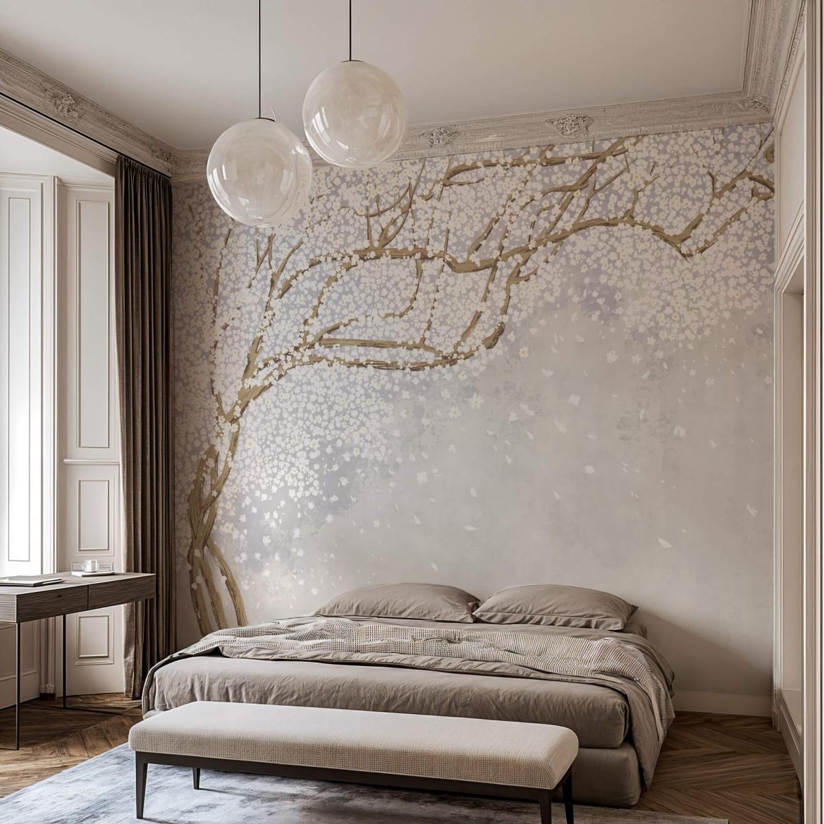 Papier peint panoramique et zen d'un arbre japonais avec fleurs ...