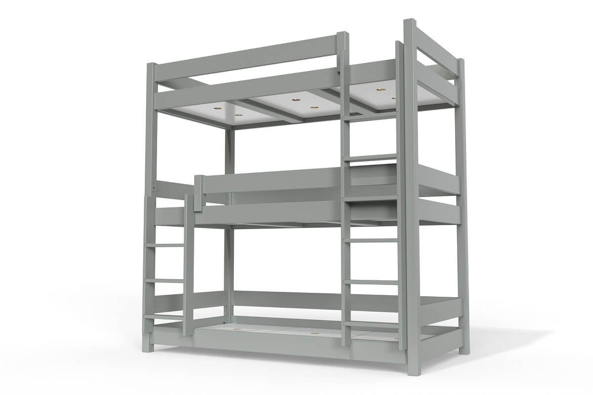 Lit superposé 3 places 90x190 en bois massif ABC 90x190 Gris / argent ...
