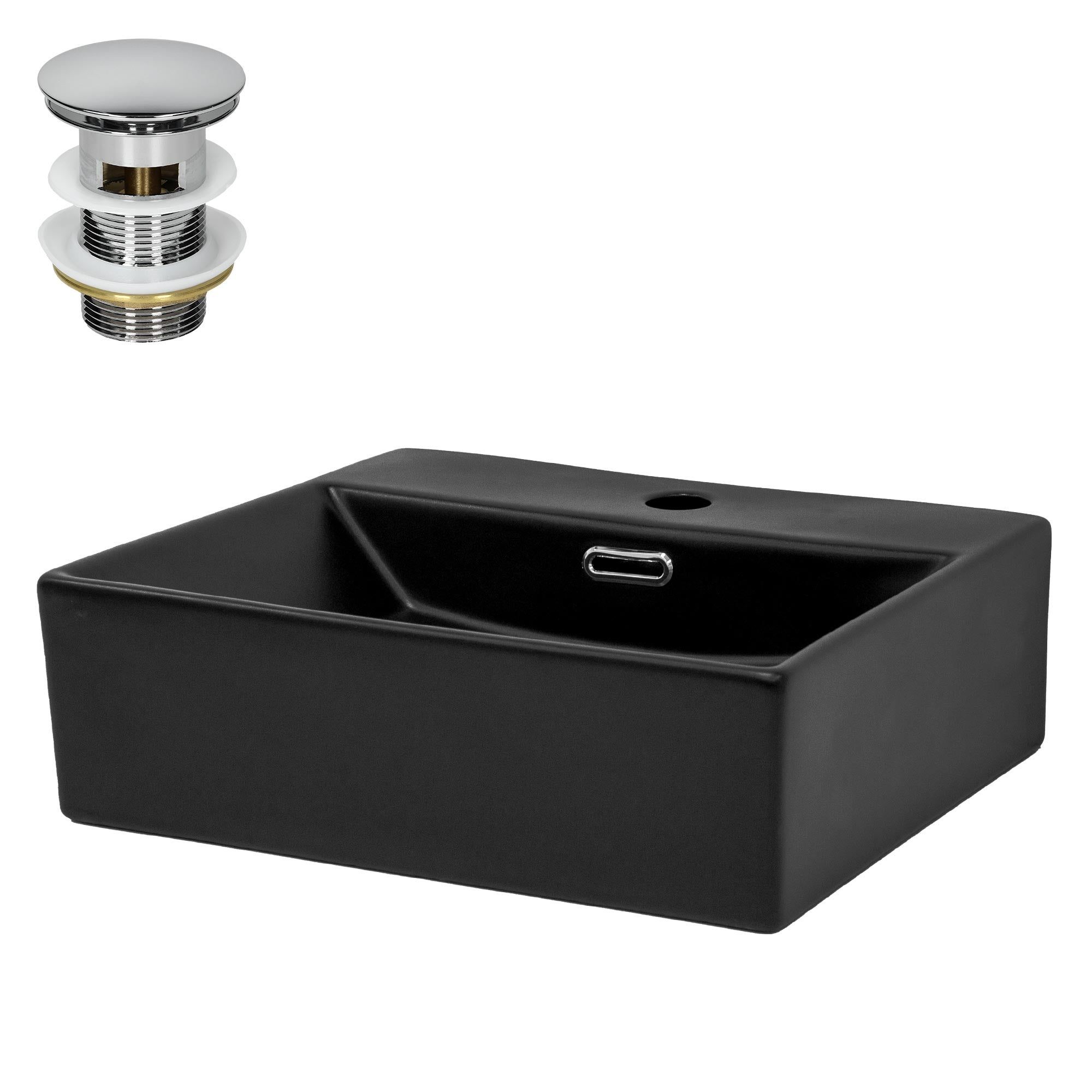 Lavabo céramique noir avec garniture de vidage lave-mains moderne 415 x ...
