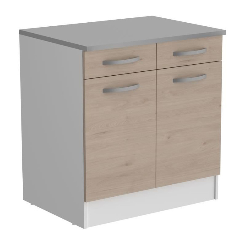 Oslo Meuble Bas 2 Portes 2 Tiroirs Plan Décor Chene Jackson L 80