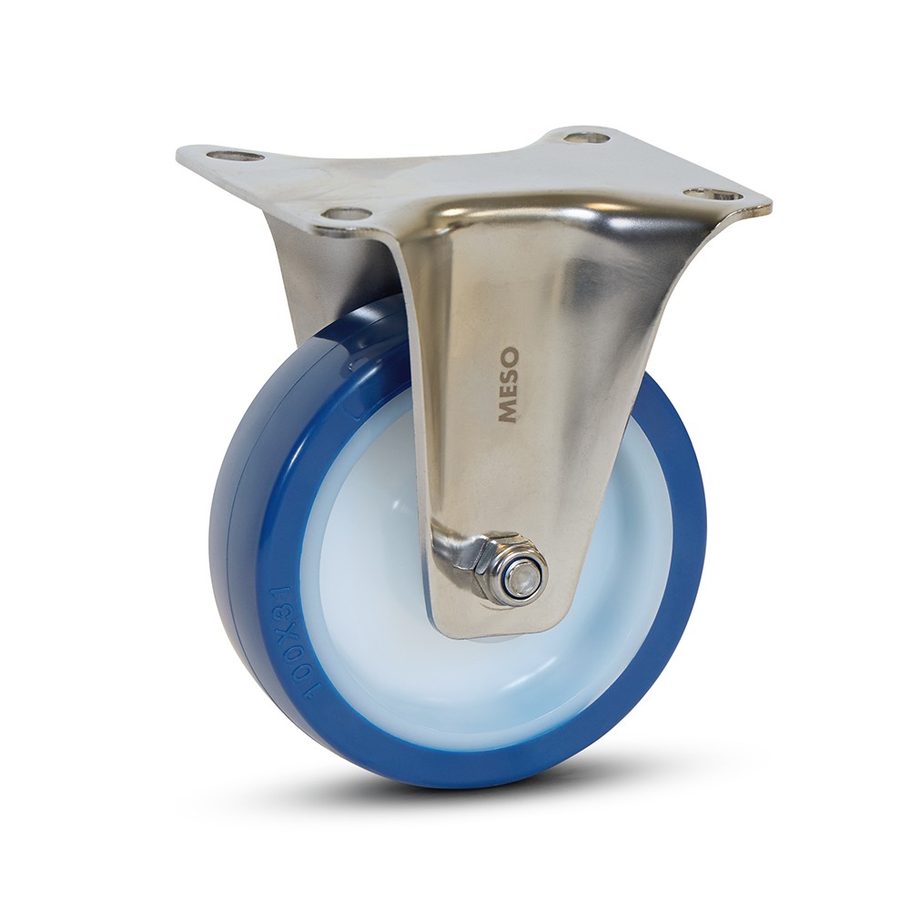 Roue fixe - MESO - PU bleu inox - 100mm - 180kg | Leroy Merlin