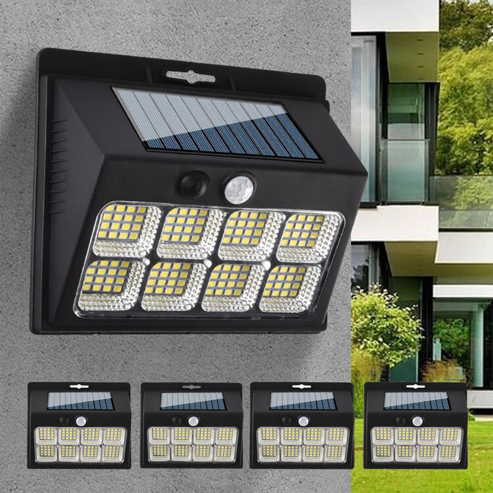 Lampes solaires d'extérieur avec capteur de mouvement, paquet de 4 lampes murales de sécurité ...