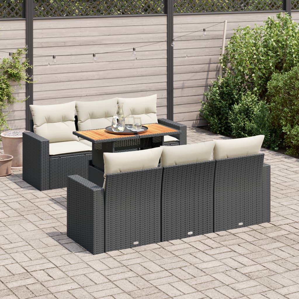 Salon de jardin 7 pcs avec coussins noir résine tressée | Leroy Merlin