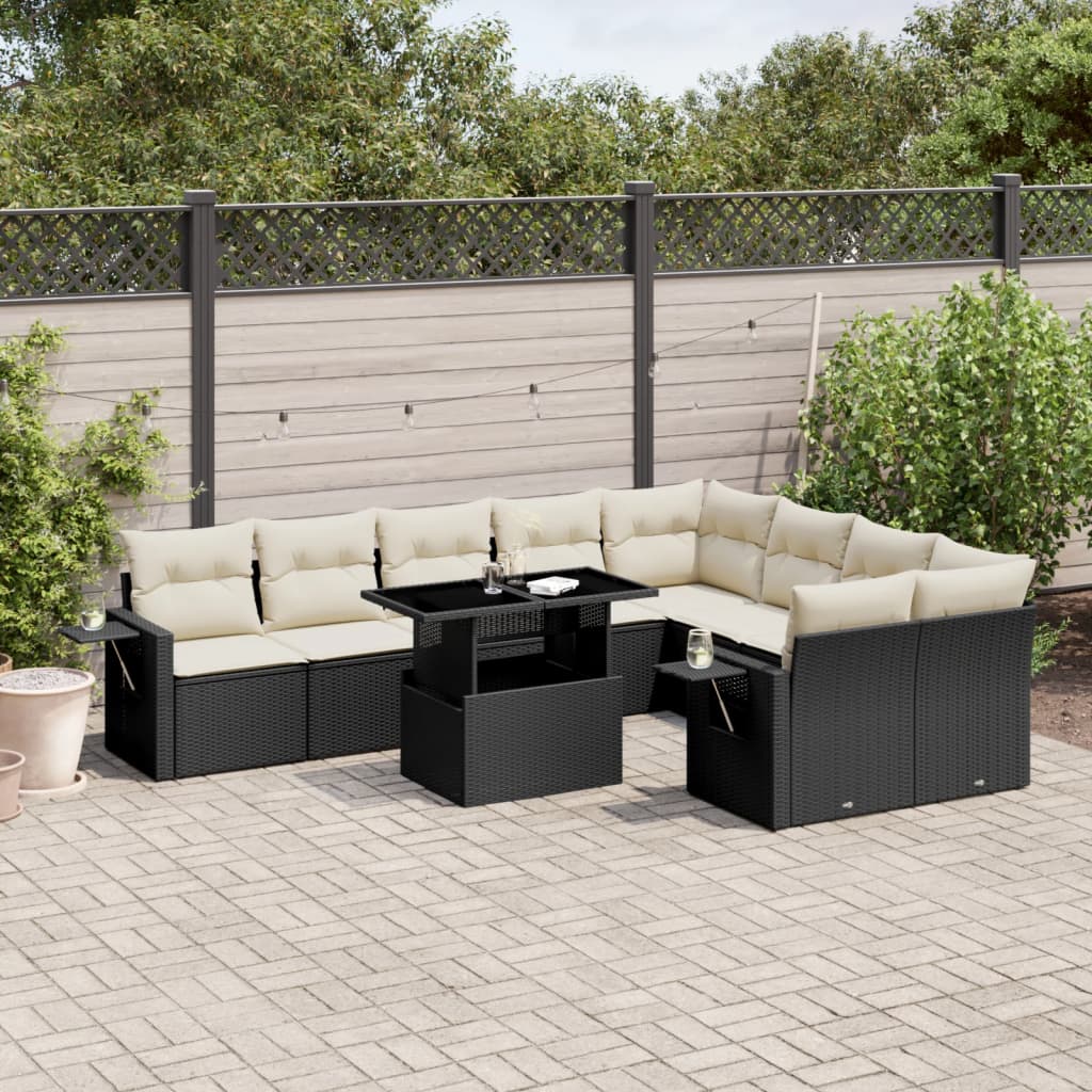 Salon de jardin 10 pcs avec coussins noir résine tressée | Leroy Merlin