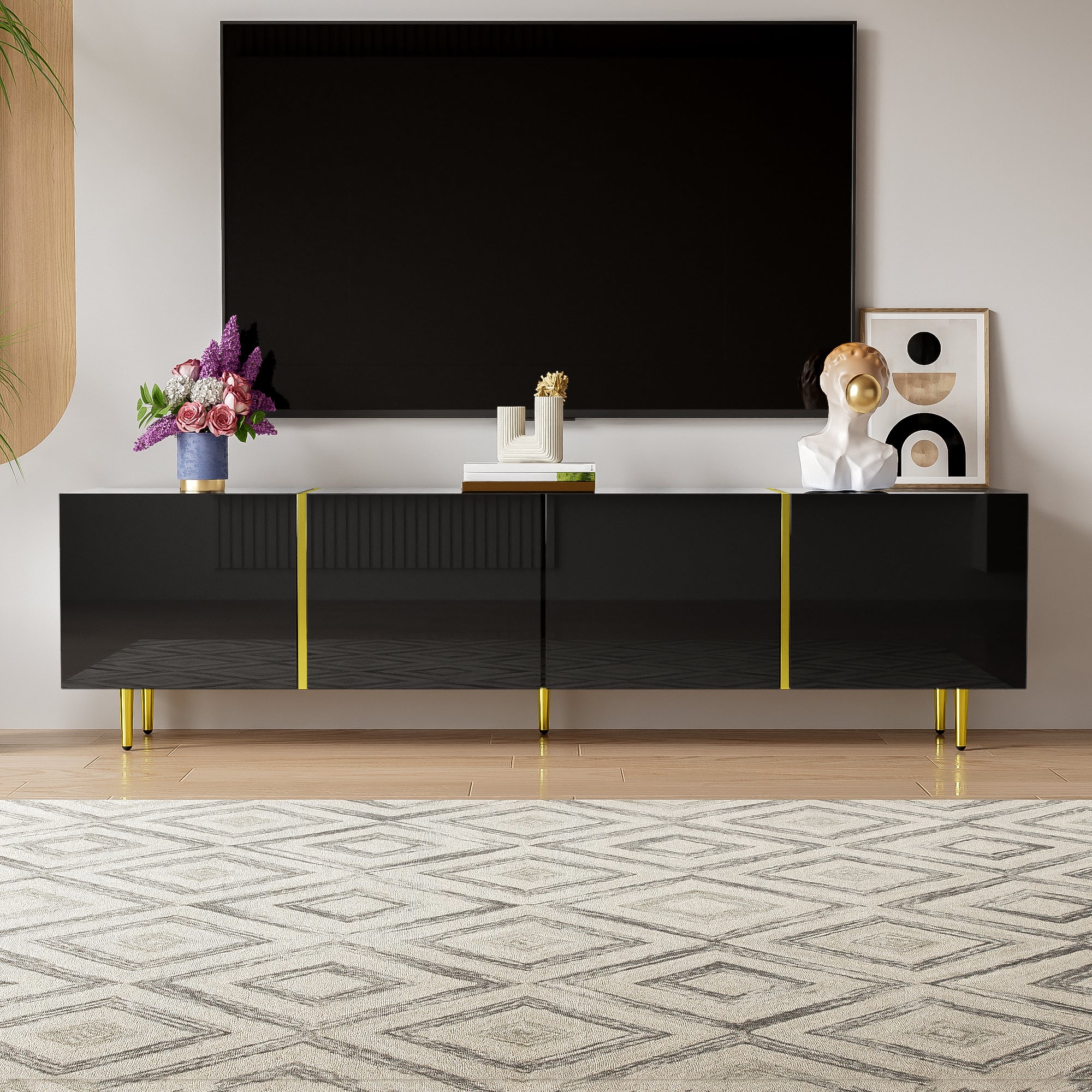 Meuble TV avec Fermetures amorties 170x35x46 cm - Noir High-Gloss ...