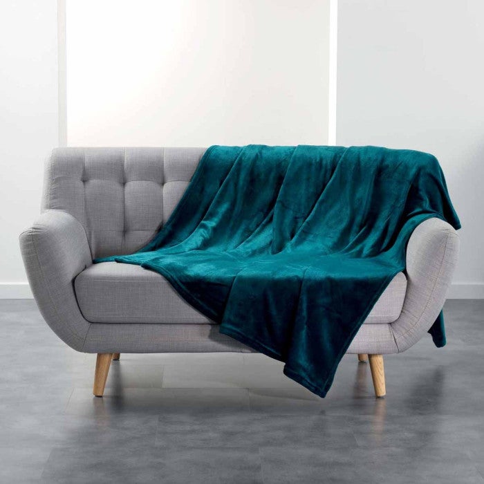 Plaid Uni en Flanelle "Flanou" 180x220cm Bleu | Leroy Merlin