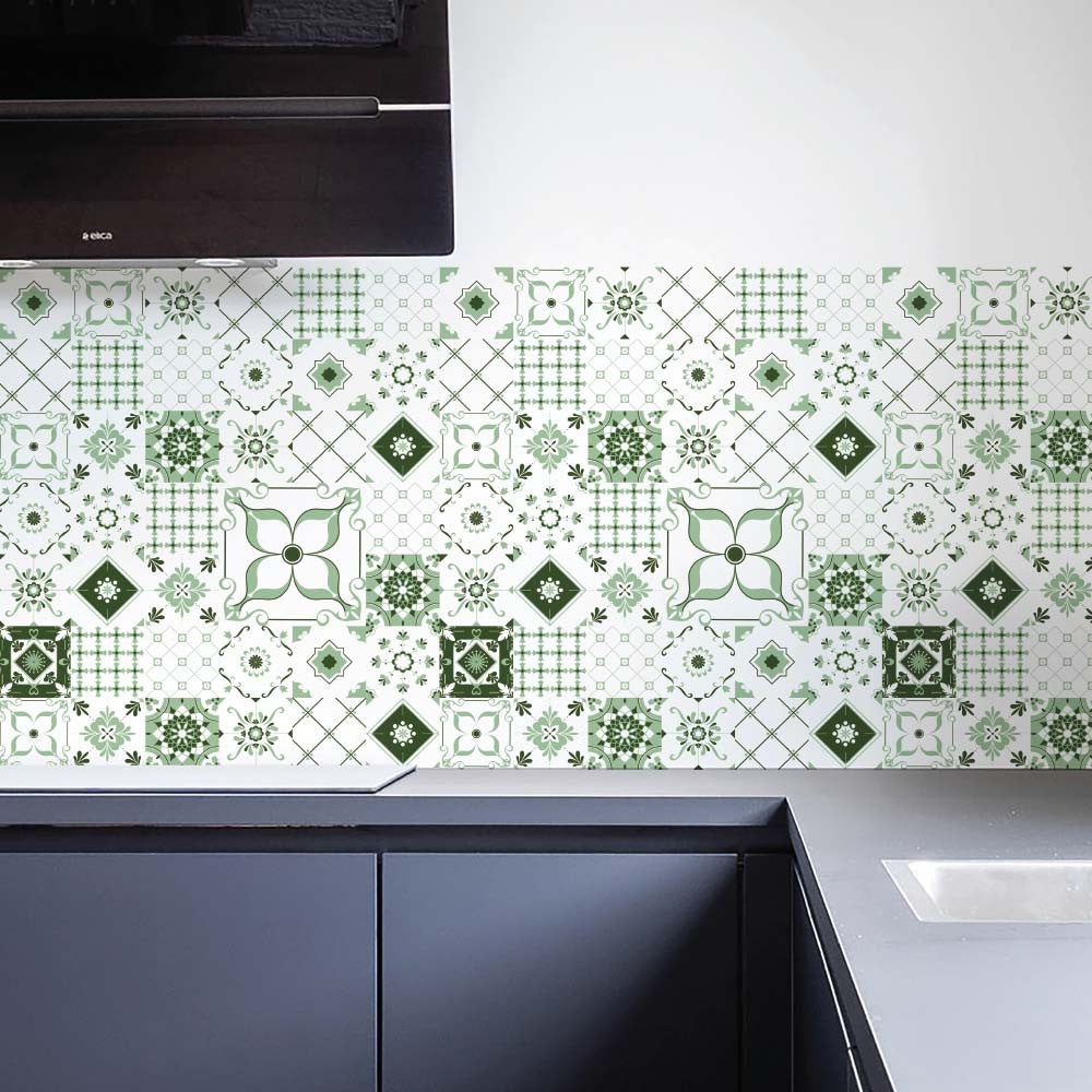 Crédence cuisine adhésive IRENE - Effet Carreaux Ciment Vert - L300 x ...