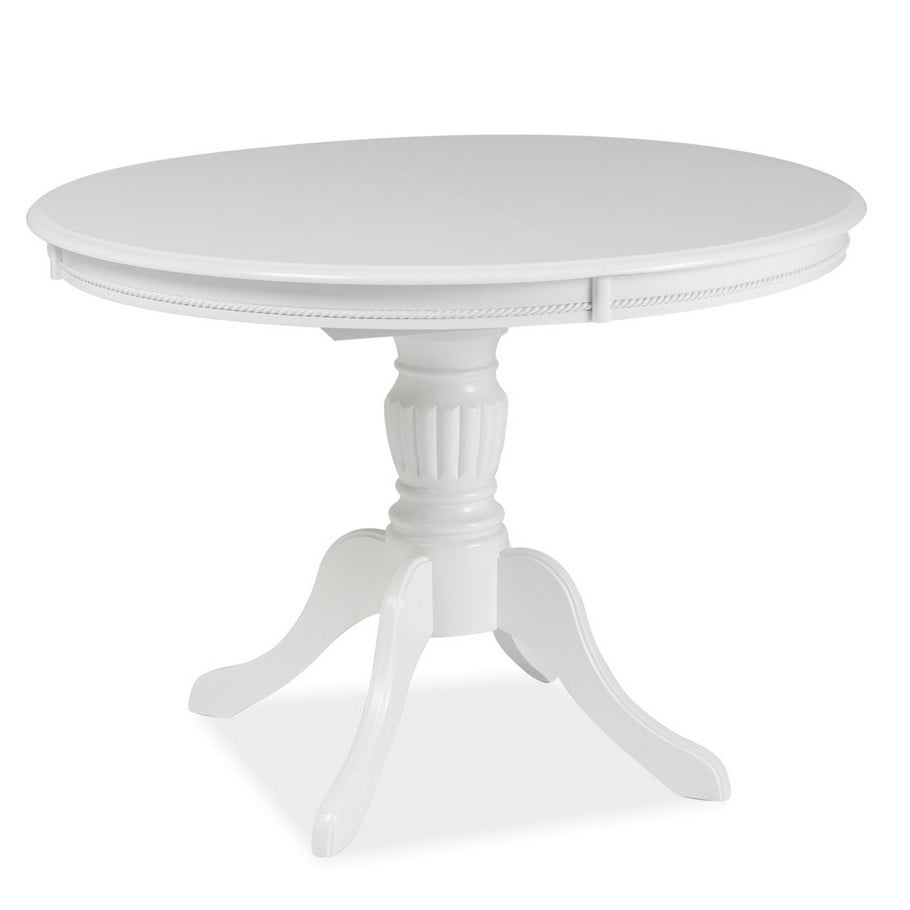 Table à manger blanche 106cm extensible blanche avec pied central Ade ...