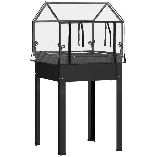 Caja de plantas elevada con tapa transparente, 60 x 60 x 120 cm, negra ...