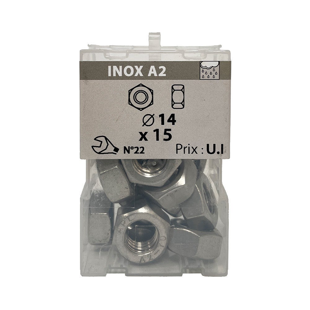 Boite 15 écrous hexagonaux Ø 14mm inox A2 - Vissal | Leroy Merlin
